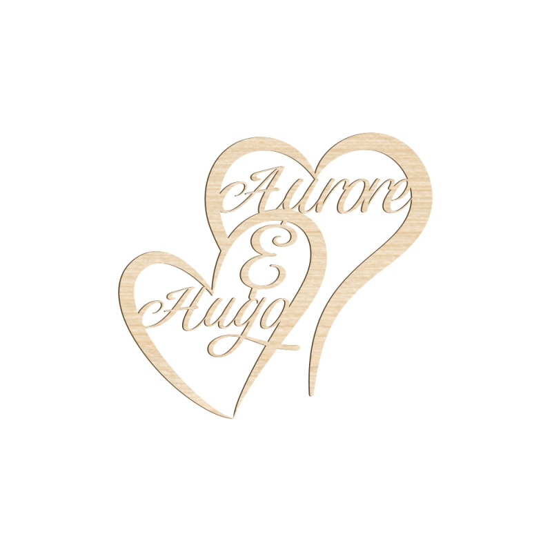 Vos prénoms en bois sur mesure, Duo de prénoms pour couple avec cœurs