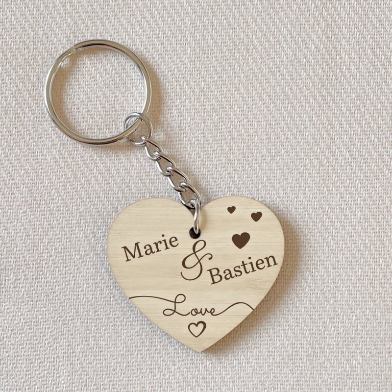 Porte-clés personnalisé avec prénoms gravés, cadeau saint-valentin